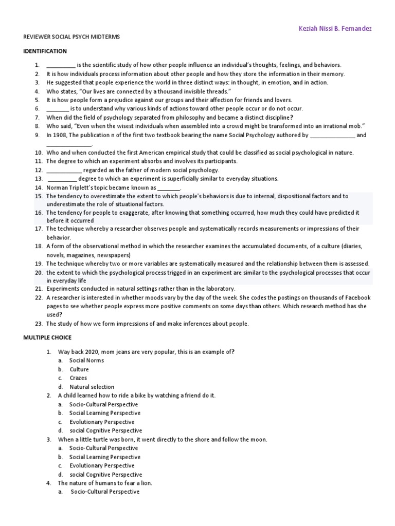 Social Psychology Test Reviewer (Mod 1 & 2) | PDF | Social Psychology ...