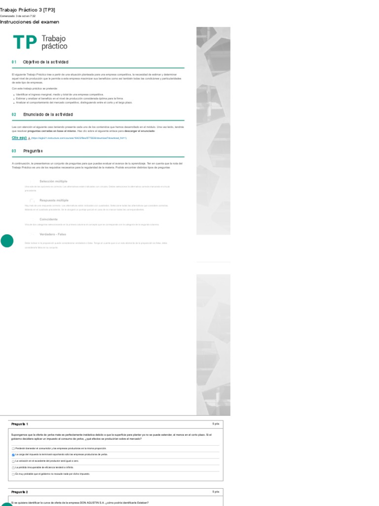 Examen - Trabajo Práctico 3 (TP3) Econcomia 1 | PDF | Mercado (economía) | Elasticidad (economía)