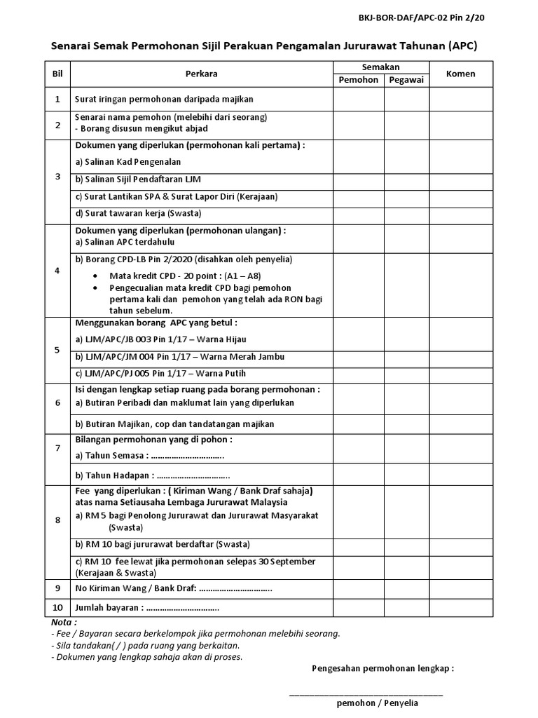 Borang Apc 003 Jururawat Berdaftar | PDF