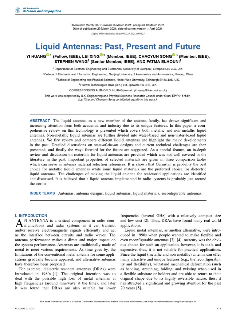 Liquid Antennas Past Present and Future | PDF | Antenna (Radio) | Liquids
