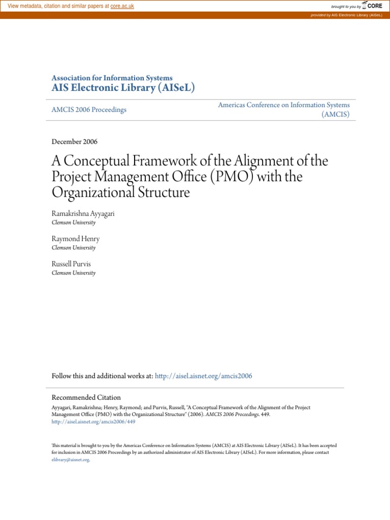 A Conceptual Framework of The Alignment of The Project Management ...