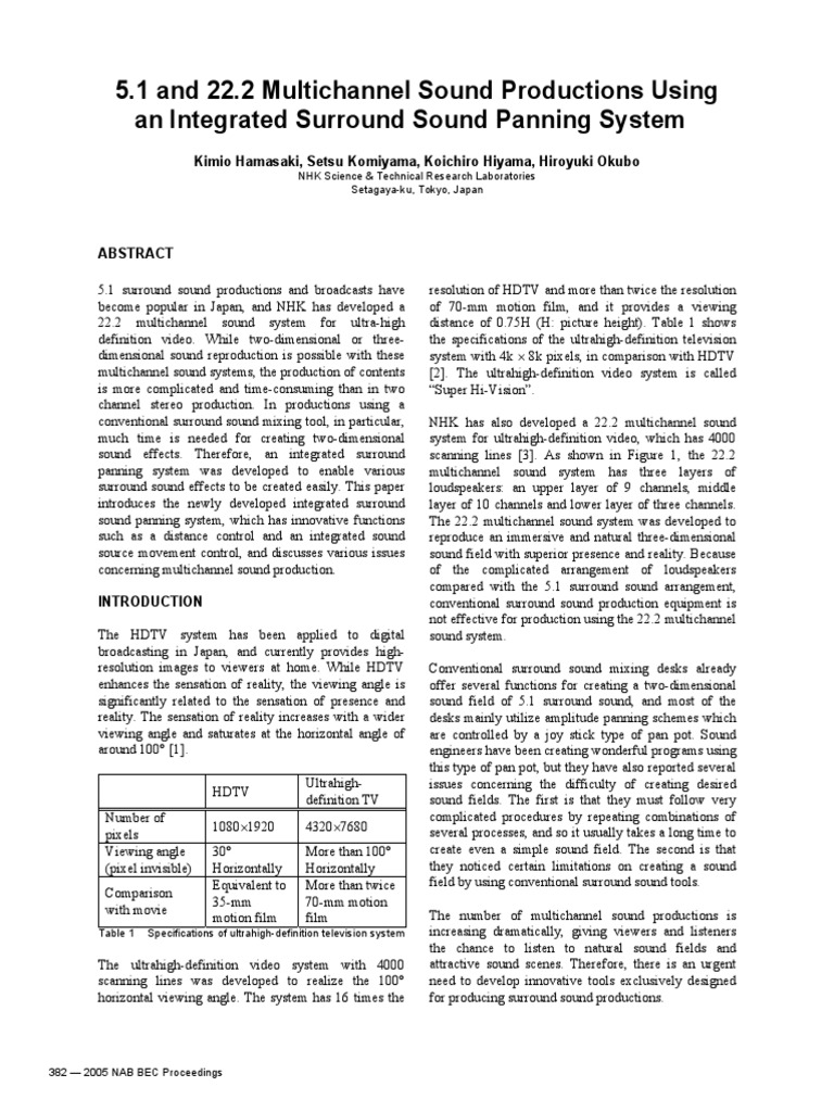 5.1 and 22.2 Multichannel Sound Productions Using An Integrated ...