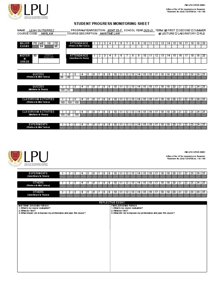 Student Progress Monitoring Sheet SAMPLE | PDF | Schools | Educational ...