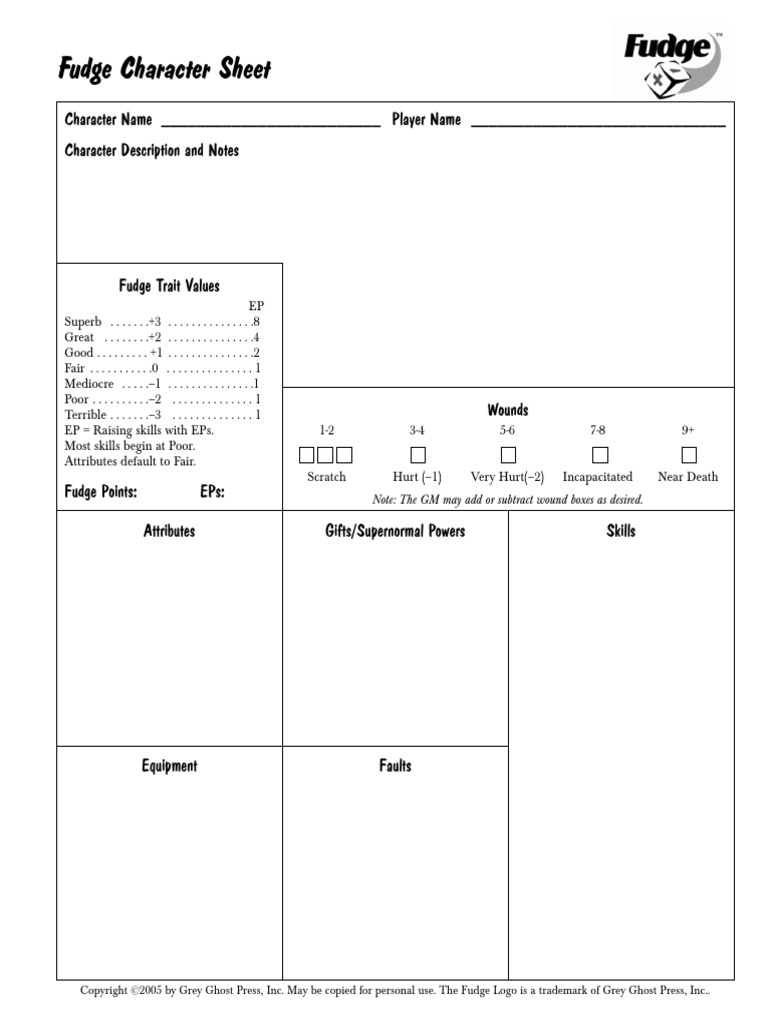 FUDGE Character Sheet | PDF