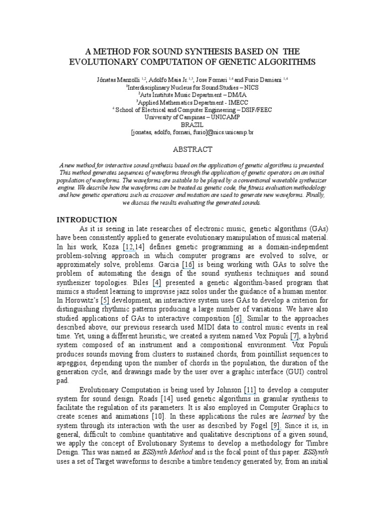 A Method For Sound Synthesis Based On The Evolutionary Computation of Genetic Algorithms | PDF ...