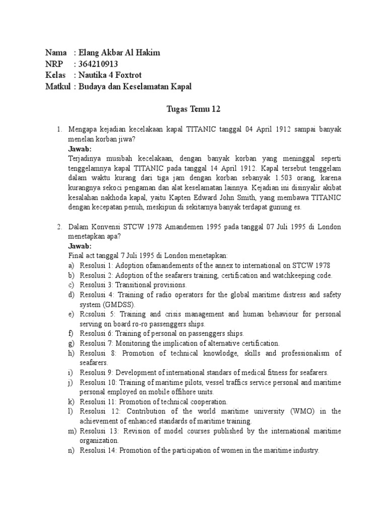 N4F - Elang Akabr Al Hakim - Tugas Temu 12 Budaya Keselamatan Kapal | PDF | Komputer