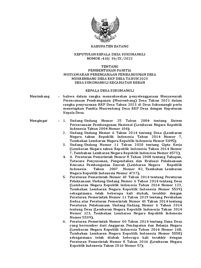 Surat Keputusan Kepala Desa No 410 36 Ix 2022 Tentang Pembentukan ...