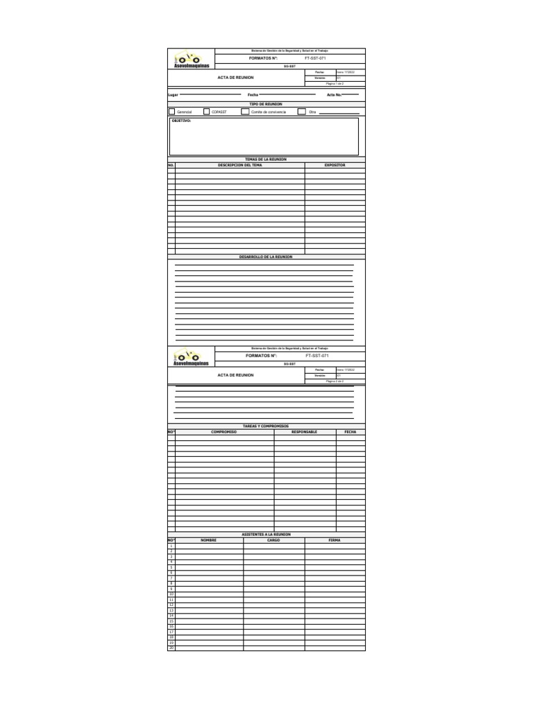 Ft-sst-071 Acta de Reunion | PDF Ft-sst-071 Acta de Reunion | PDF