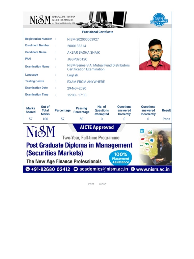 NISM Marksheet | PDF