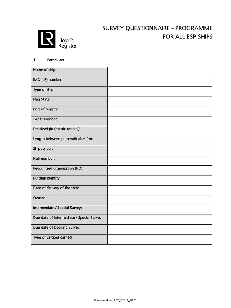 ESP SURVEY PROGRAMME FOR ALL SHIPS v13.1 2021 | PDF | Ships | Hull ...