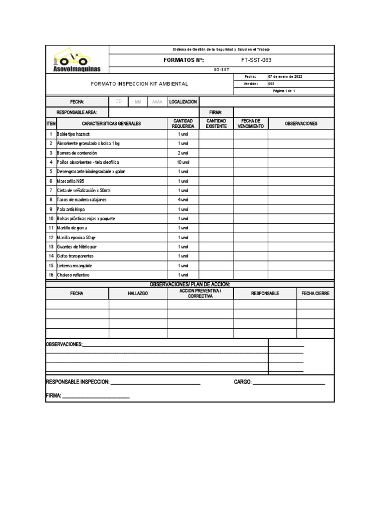 Ft-sst-063 Inspeccion Kit Ambiental | PDF
