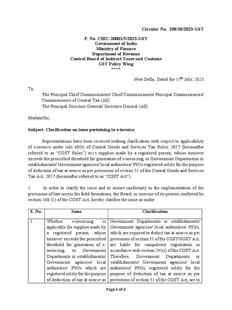 Circular CGST 198 | PDF | Government | Taxes
