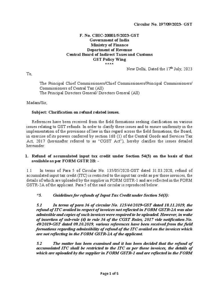 Circular CGST 197 | PDF | Public Law | Payments
