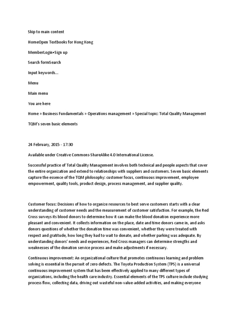 TQM | PDF | Lean Manufacturing | Operations Management