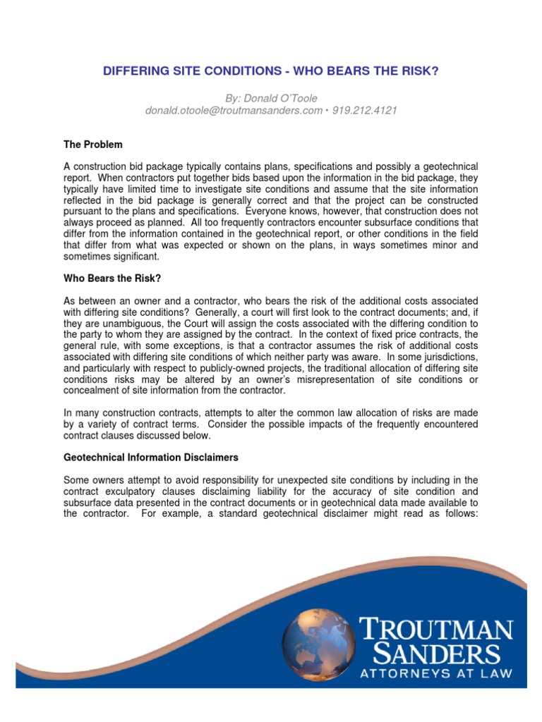 Differing Site Conditions | PDF | Construction Bidding | Geotechnical ...