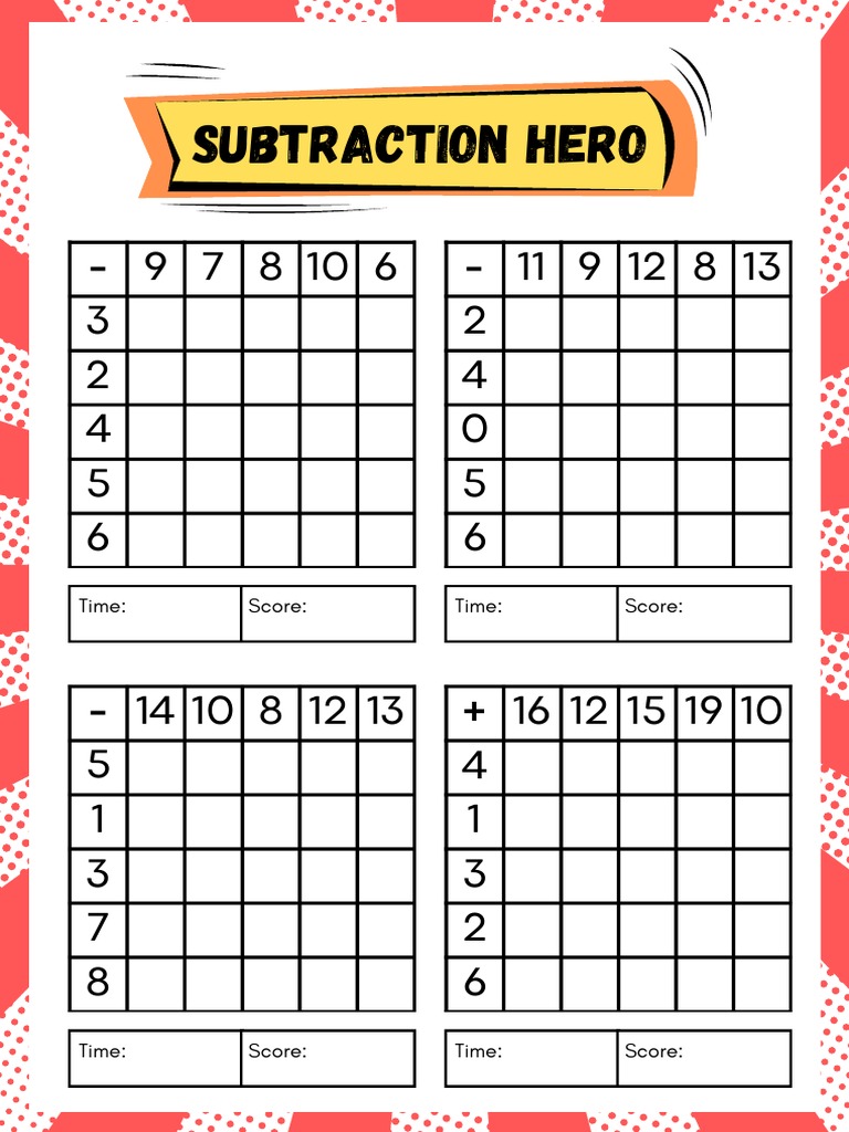 Subtraction Grid Hero Mathematics Worksheet | PDF | Games & Activities