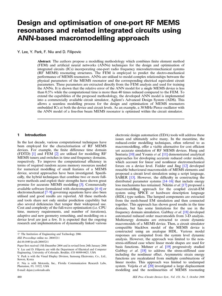 ANN-Based Modelling for RF MEMS Design | PDF | Resonance | Finite ...