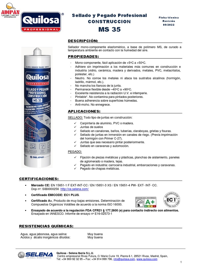 Quilosa - Sintex MS-35 | PDF | Materiales | Química