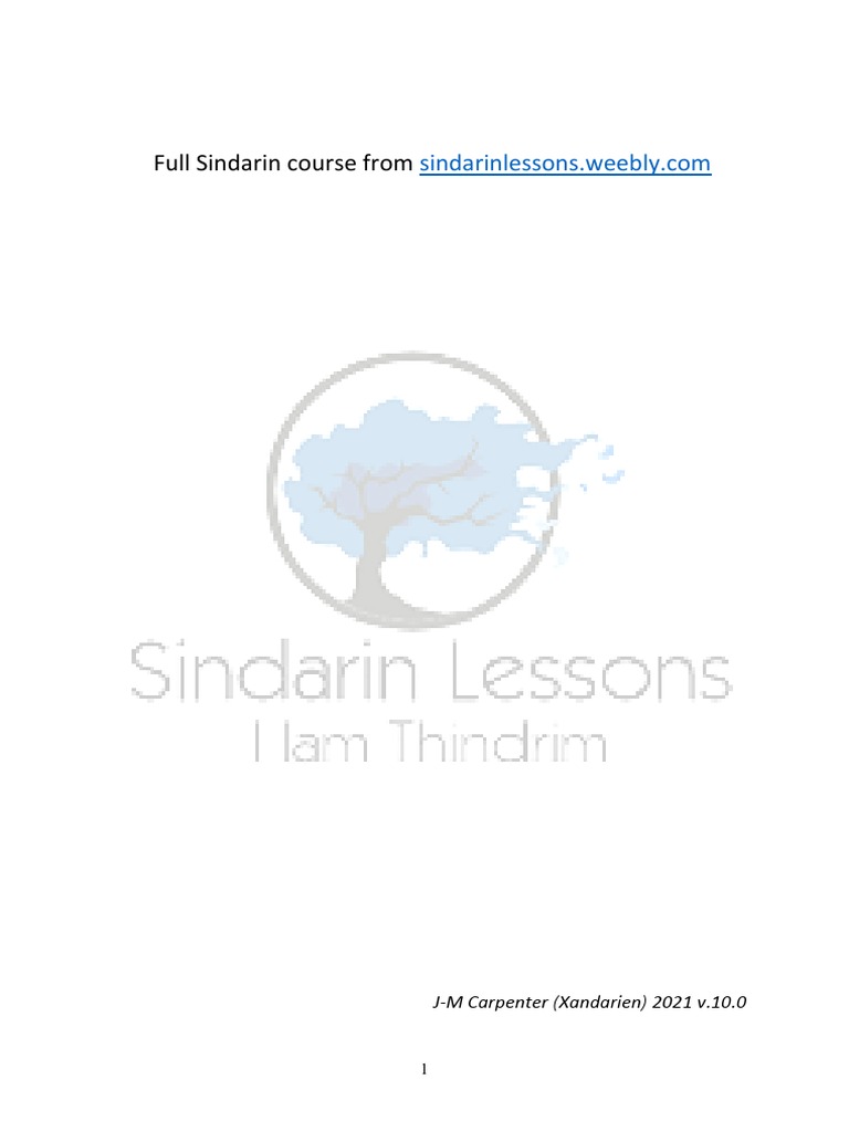 Sindarin Language Course Overview | PDF | Verb | Grammatical Number