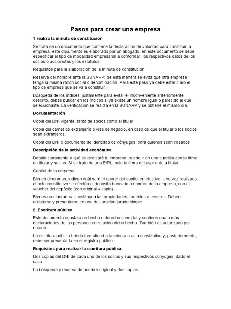 Pasos para Constituir Una Empresa en El Perú | PDF