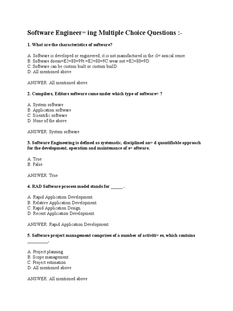 Software Engineer MCQS | Download Free PDF | Software Testing | Software