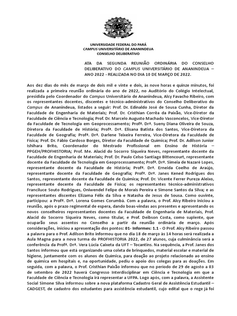 Ata 10.03.22 | PDF | Pós-graduação | Universidade