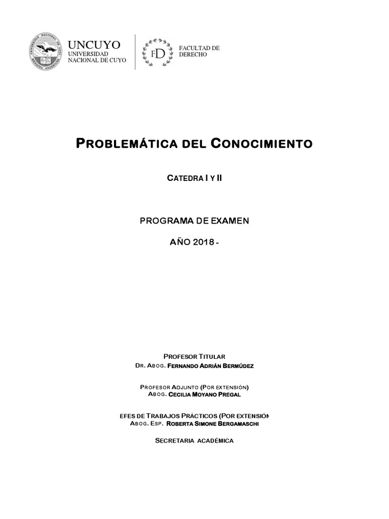 Programa de Examen 2018 Problematica Del Conocimiento | PDF ...