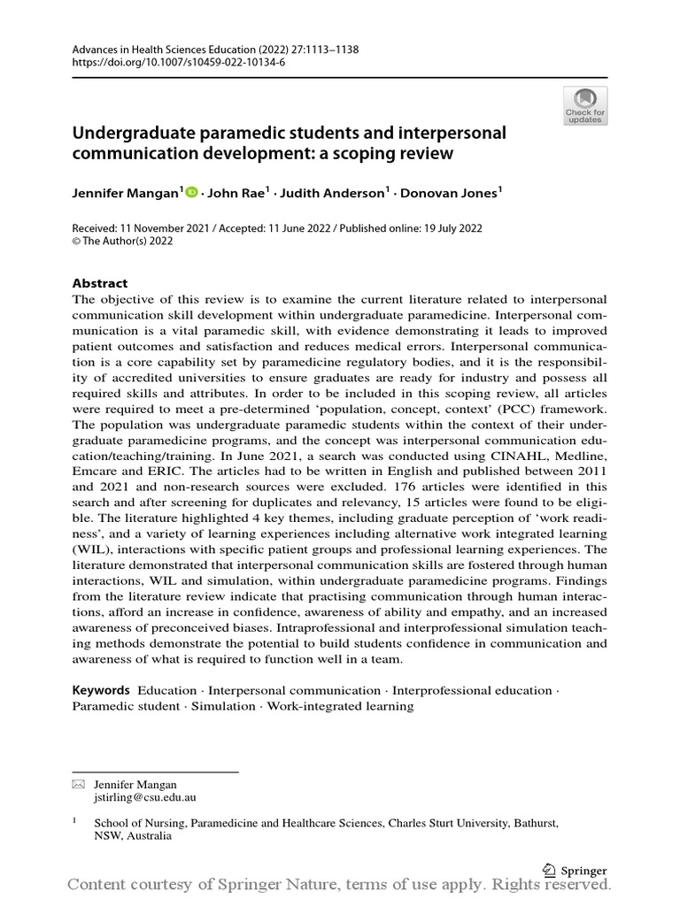 Undergraduate Paramedic Students and Interpersonal | PDF ...