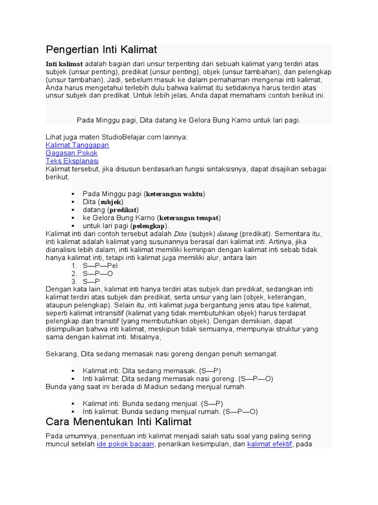 Pengertian Inti Kalimat | PDF