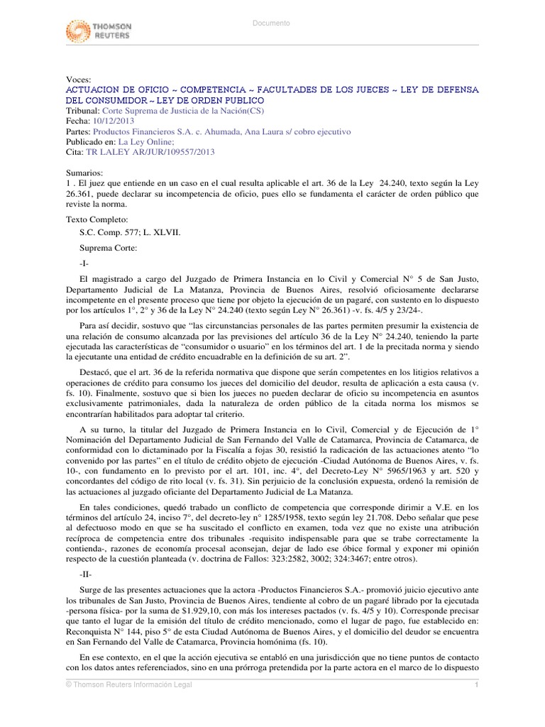 TP4 - Documento Extra CSJN. Productos Financieros S.A. C. Ahumada Ana Laura. 10.12.2013 | PDF ...