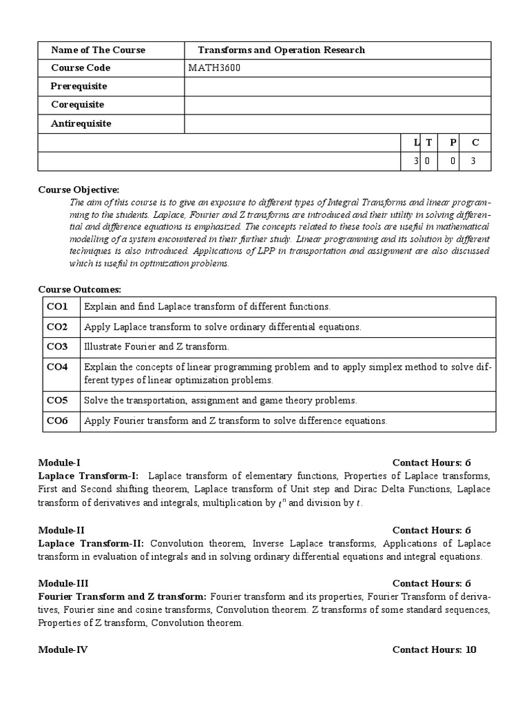 Syllabus - Transforms and Operation Research | PDF | Laplace Transform | Fourier Transform