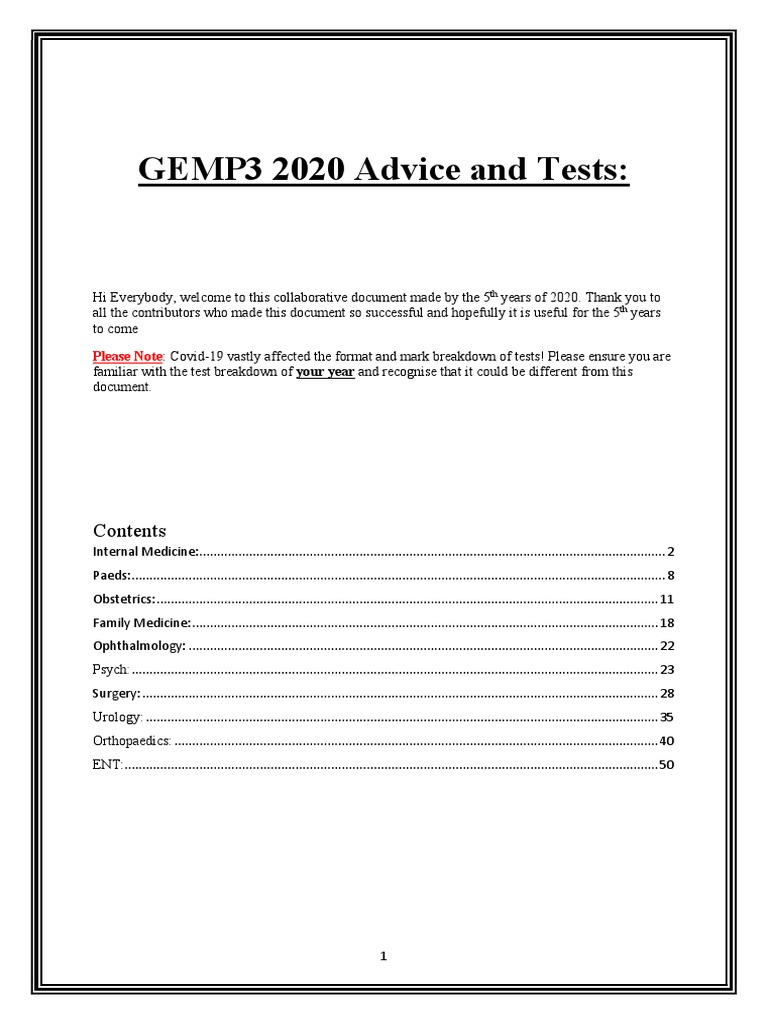 GEMP3 2020 Medical Exam Guide | PDF | Childbirth | Bipolar Disorder