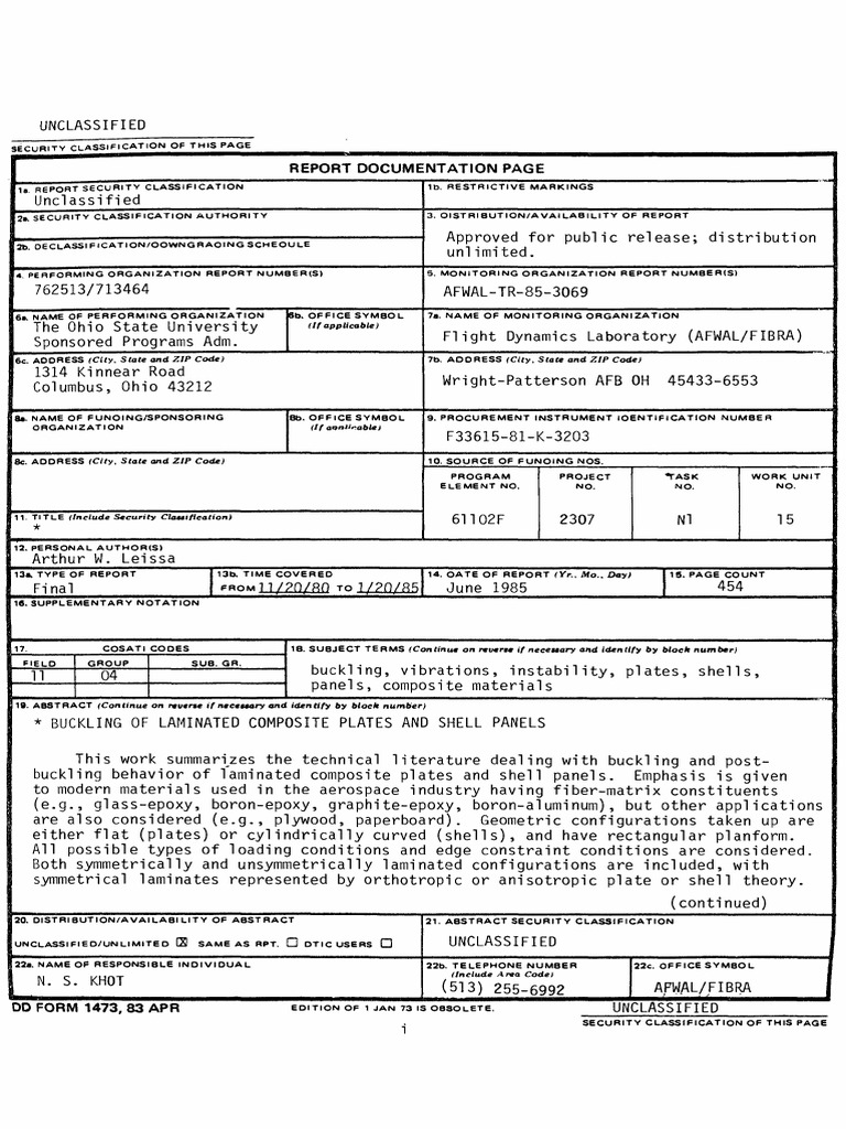 Arthur W Leissa - Buckling of Laminated Composite Plates and Shell ...