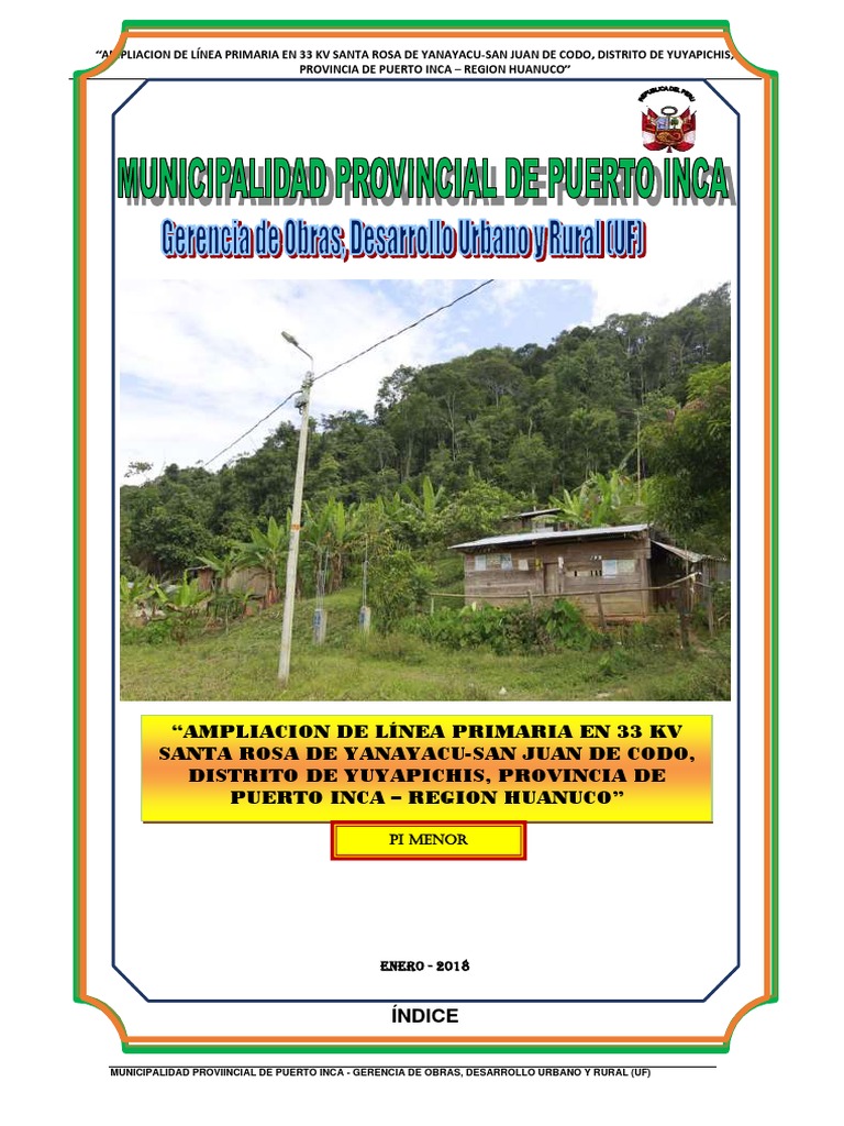 Ampliacion de Línea Primaria en 33 KV Santa Rosa de Yanayacu-San Juan de Codo, Distrito de ...
