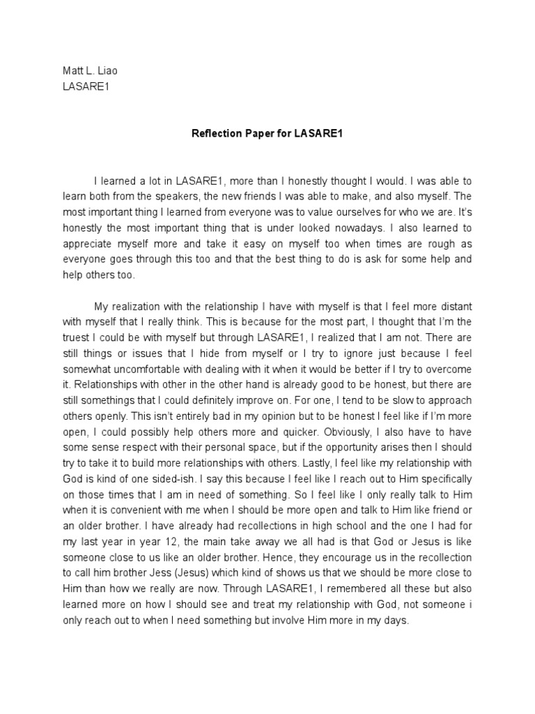 Insights from LASARE1 Reflection | PDF | Self-Improvement | Wellness