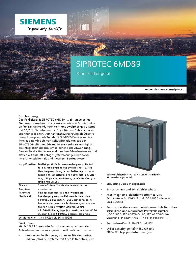 SIPROTEC 6MD89 Steckbrief | PDF