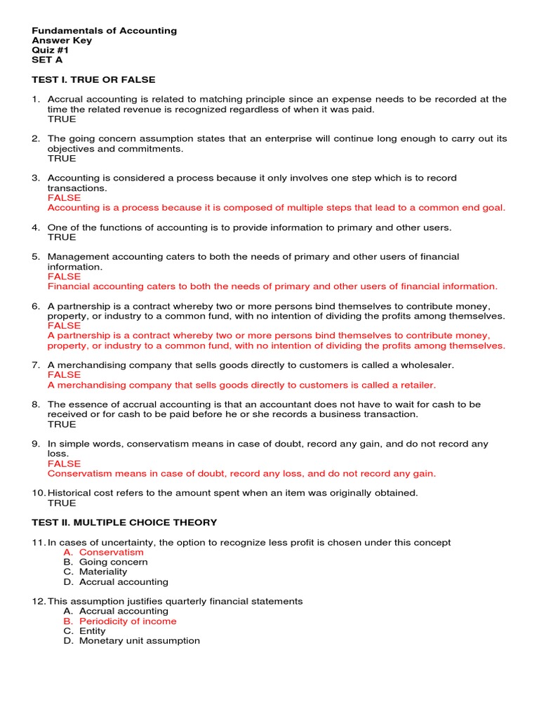 FDNACCT Quiz 1 Answer Key | PDF