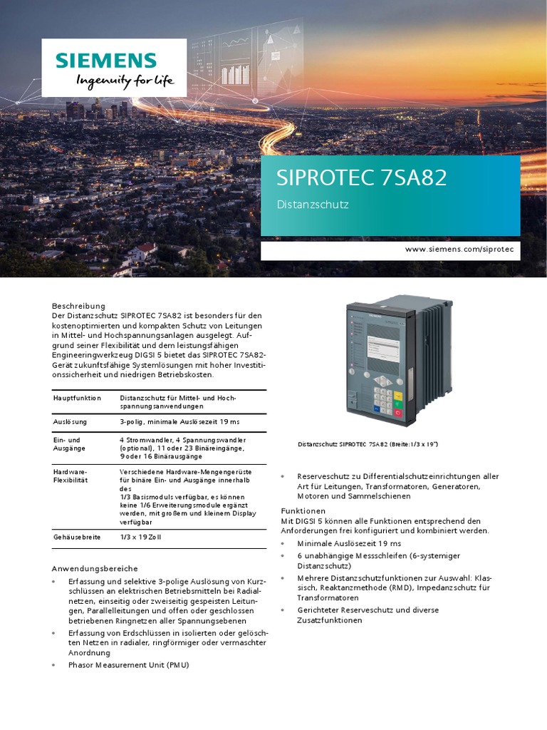 SIPROTEC 7SA82 Steckbrief | PDF