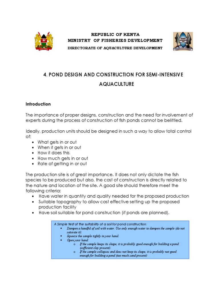 4 - Pond Design and Construction For Semi Intensive Aquaculture | PDF ...
