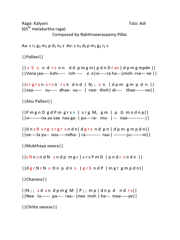 Kalyani Varnam - Vanajakshi | PDF