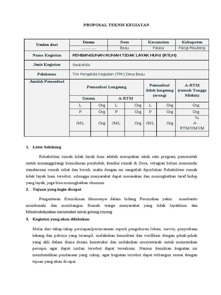 Lampiran Proposal Teknis Kegiatan - RKP DESA 2022 | PDF