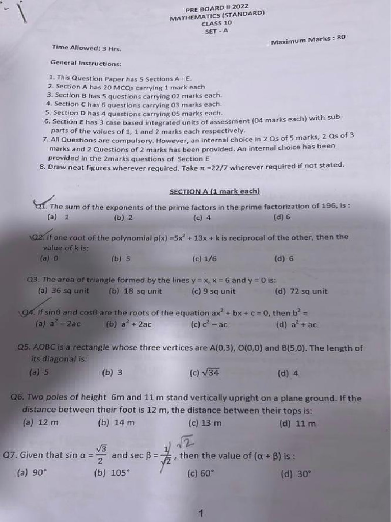 Pre - Board Class 10 | PDF