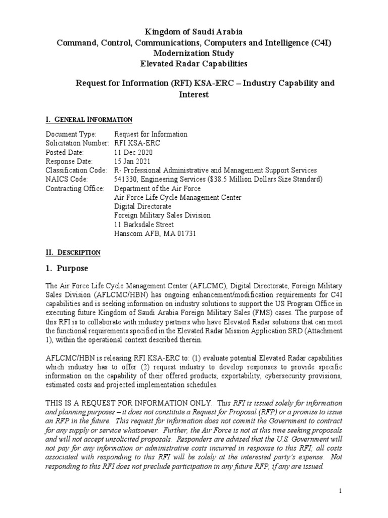 Erc Rfi | PDF | Request For Proposal | Radar