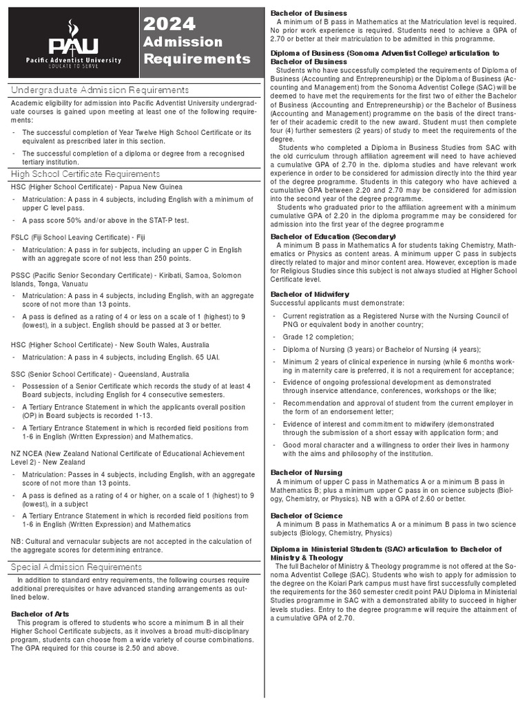 PAU Undergraduate Admission Criteria | PDF | University And College ...