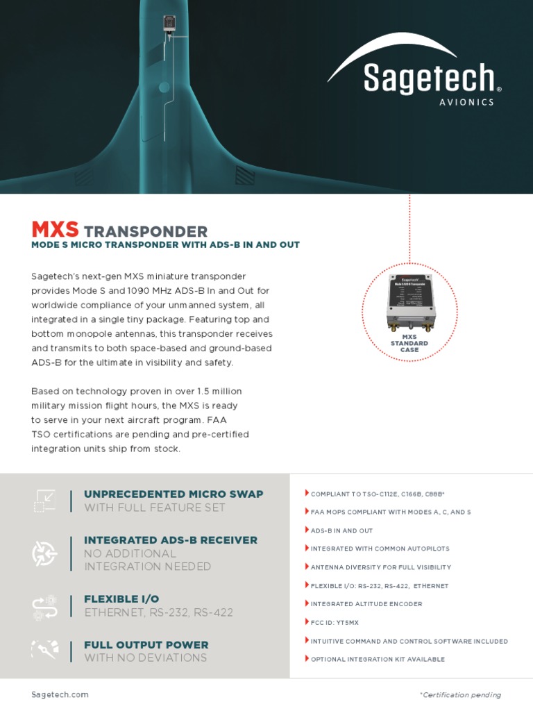 Sagetech MXS Datasheet | PDF | Unmanned Aerial Vehicle | Aviation