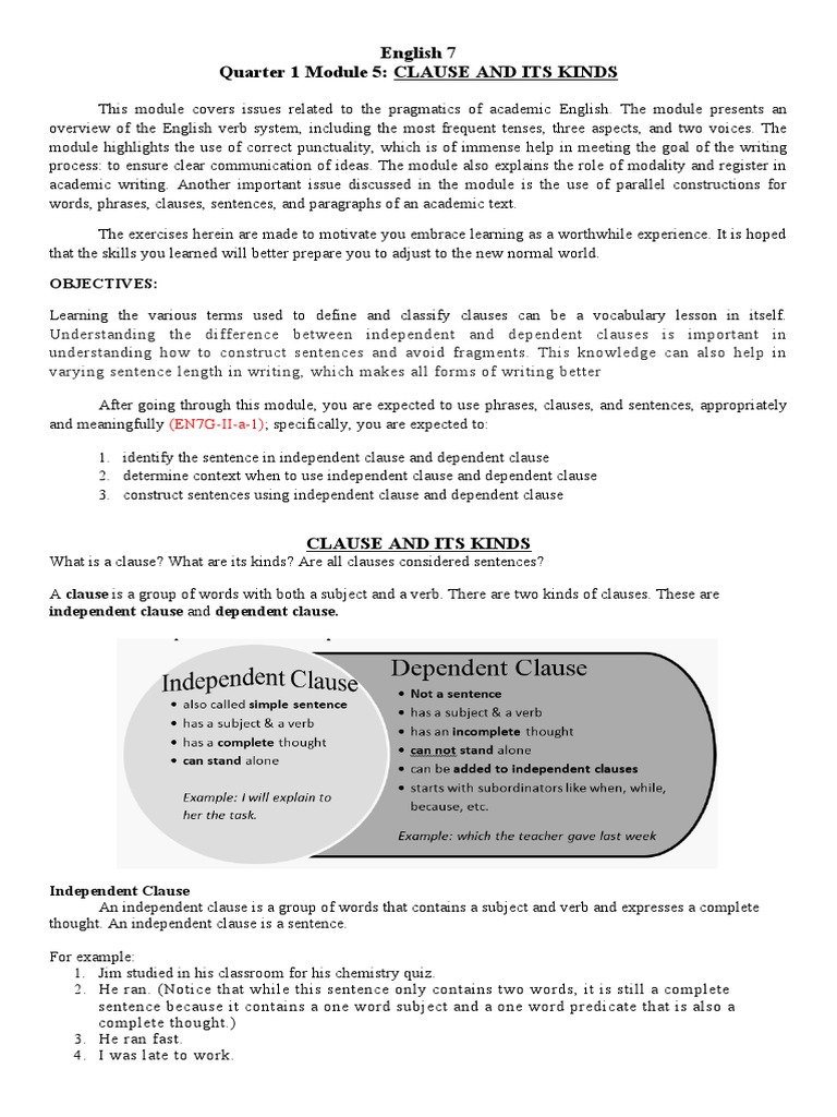 Grade 7 English Module 5 | PDF | Clause | Sentence (Linguistics)