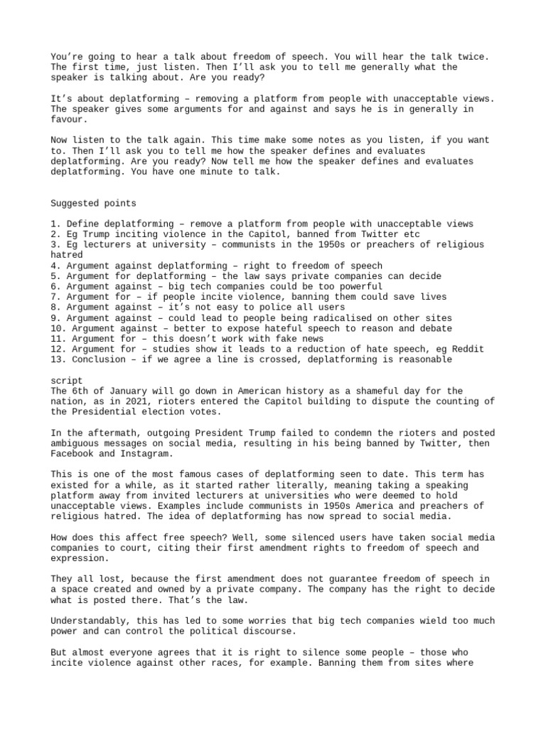 ISE III Listening 15 Deplatforming 1 | PDF | Communication | Public Sphere