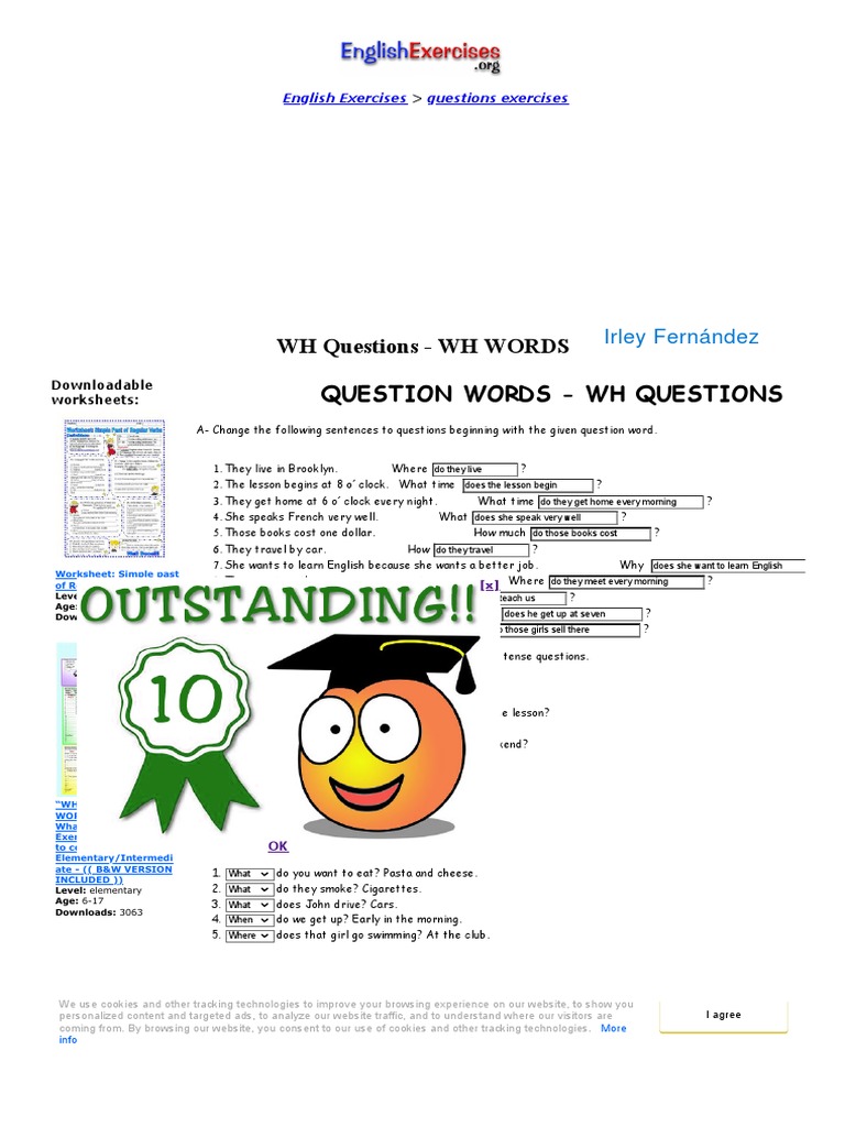 English Exercises - WH Questions - WH WORDS | PDF | English Language ...