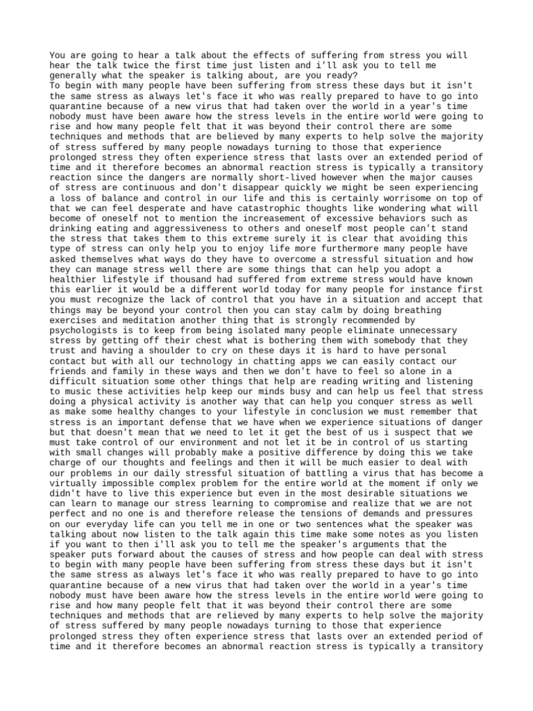 ISE III Trinity Listening C1 - Effects from suffering from stress ...