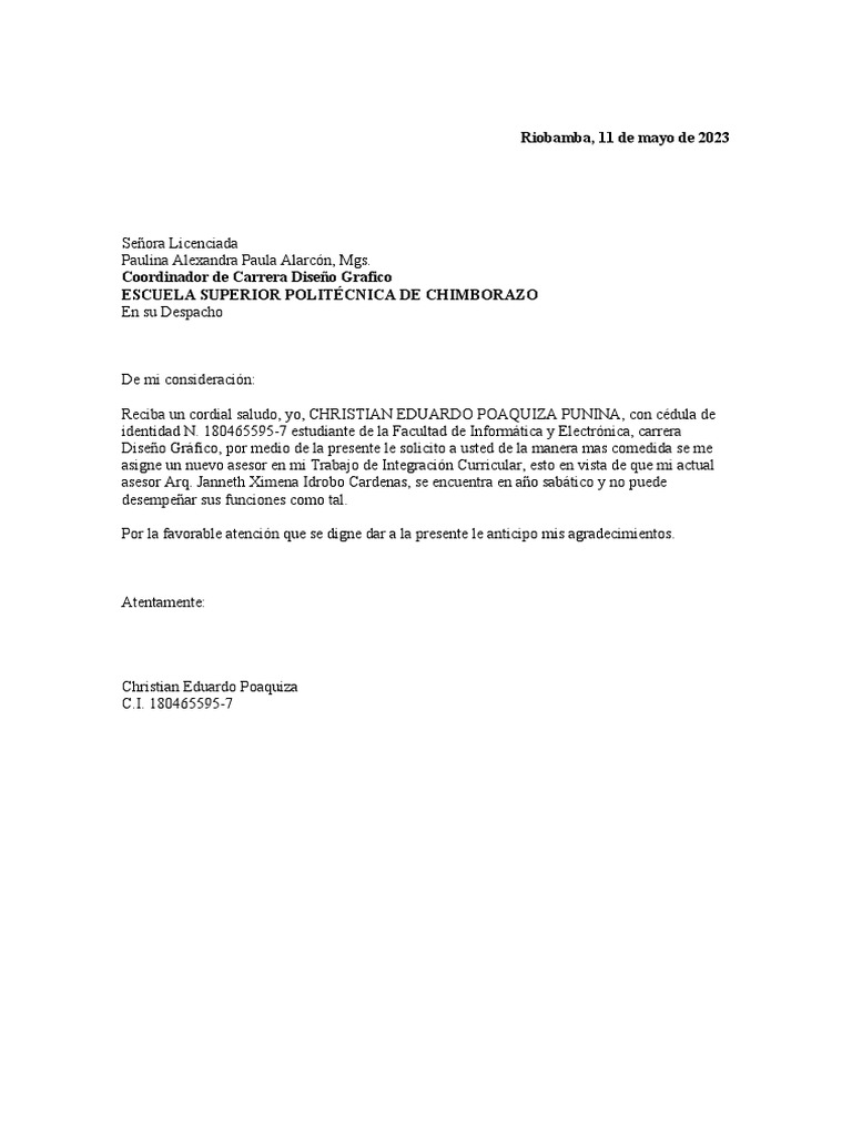 Oficio Cambio de Asesor | PDF